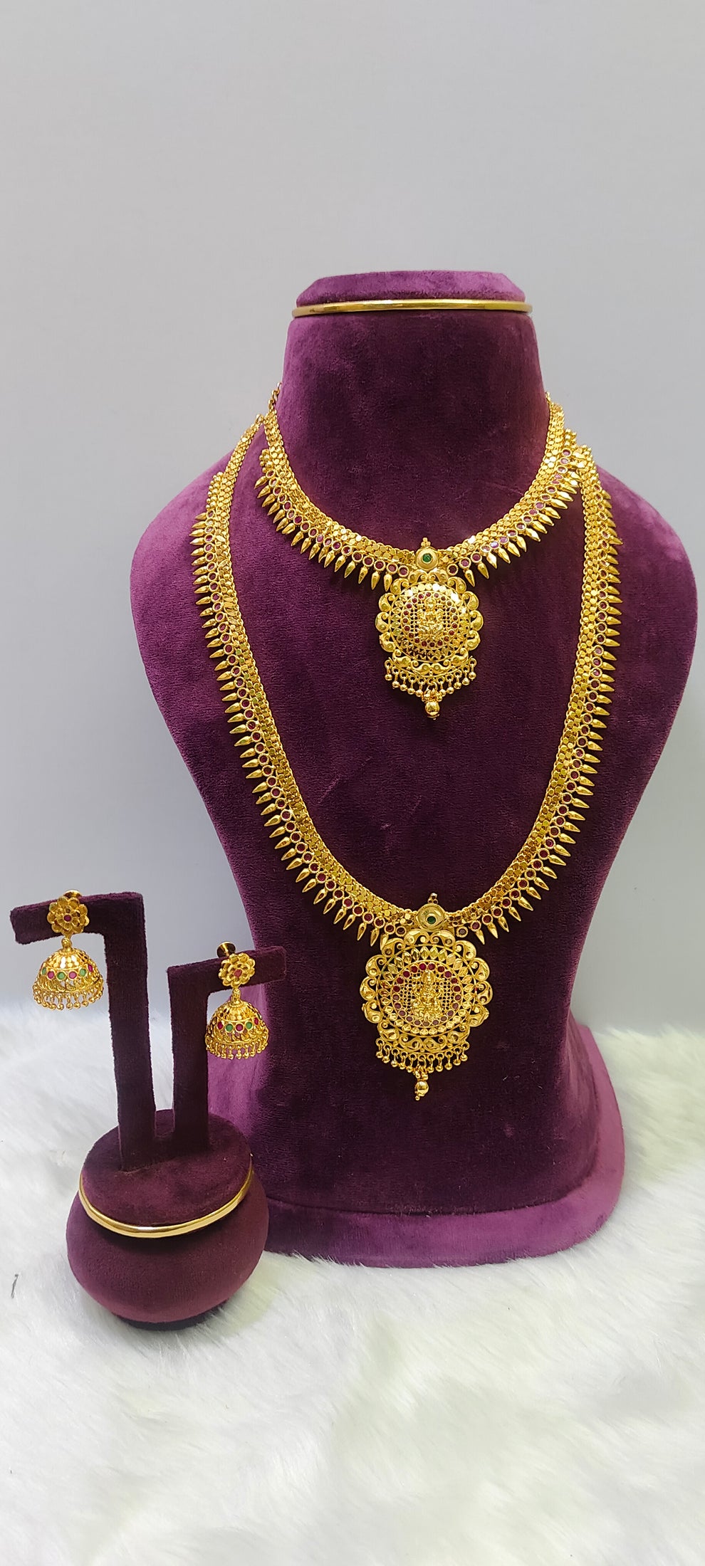 100% gold look necklace and long haram set – Paanchajanya Jewels