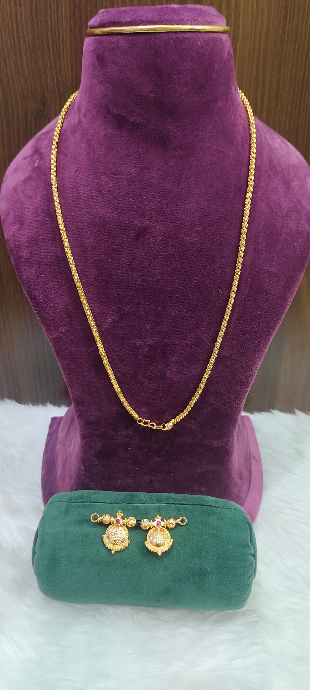 Premium micro gold plated 25" length ball basha chain with mangalsustr ...