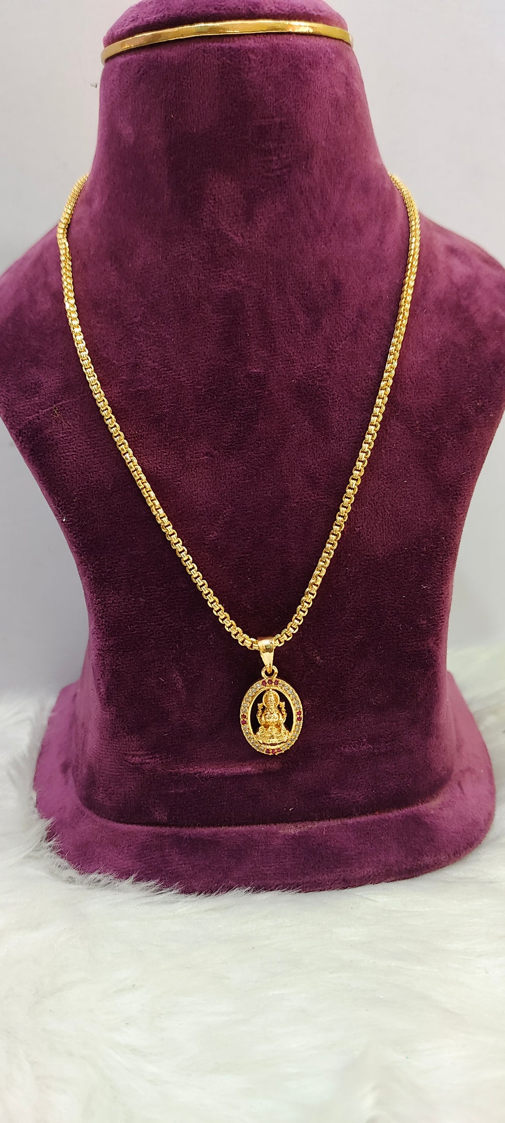 Premium micro gold plated 18" length bharati chain with pendant ...