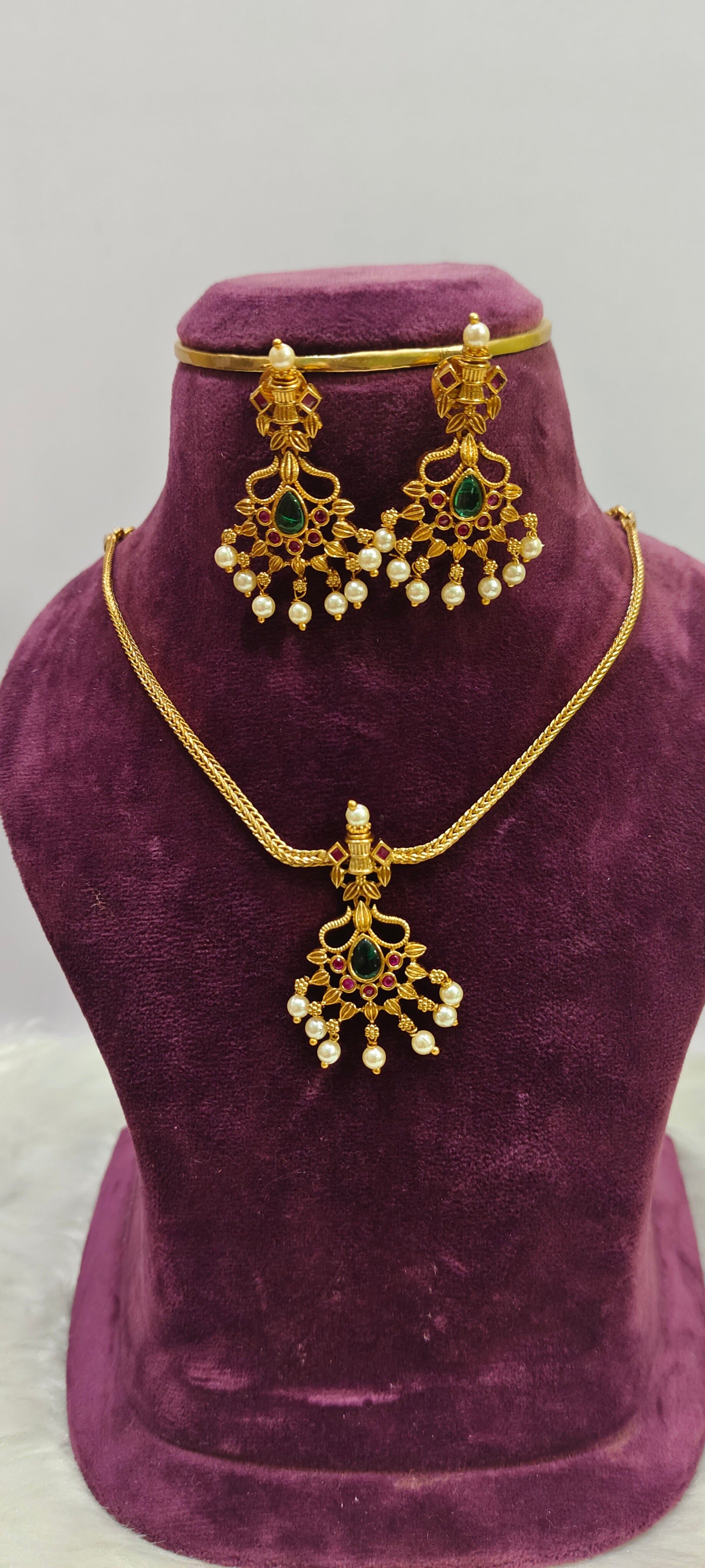 Premium antique simple necklace set – Paanchajanya Jewels